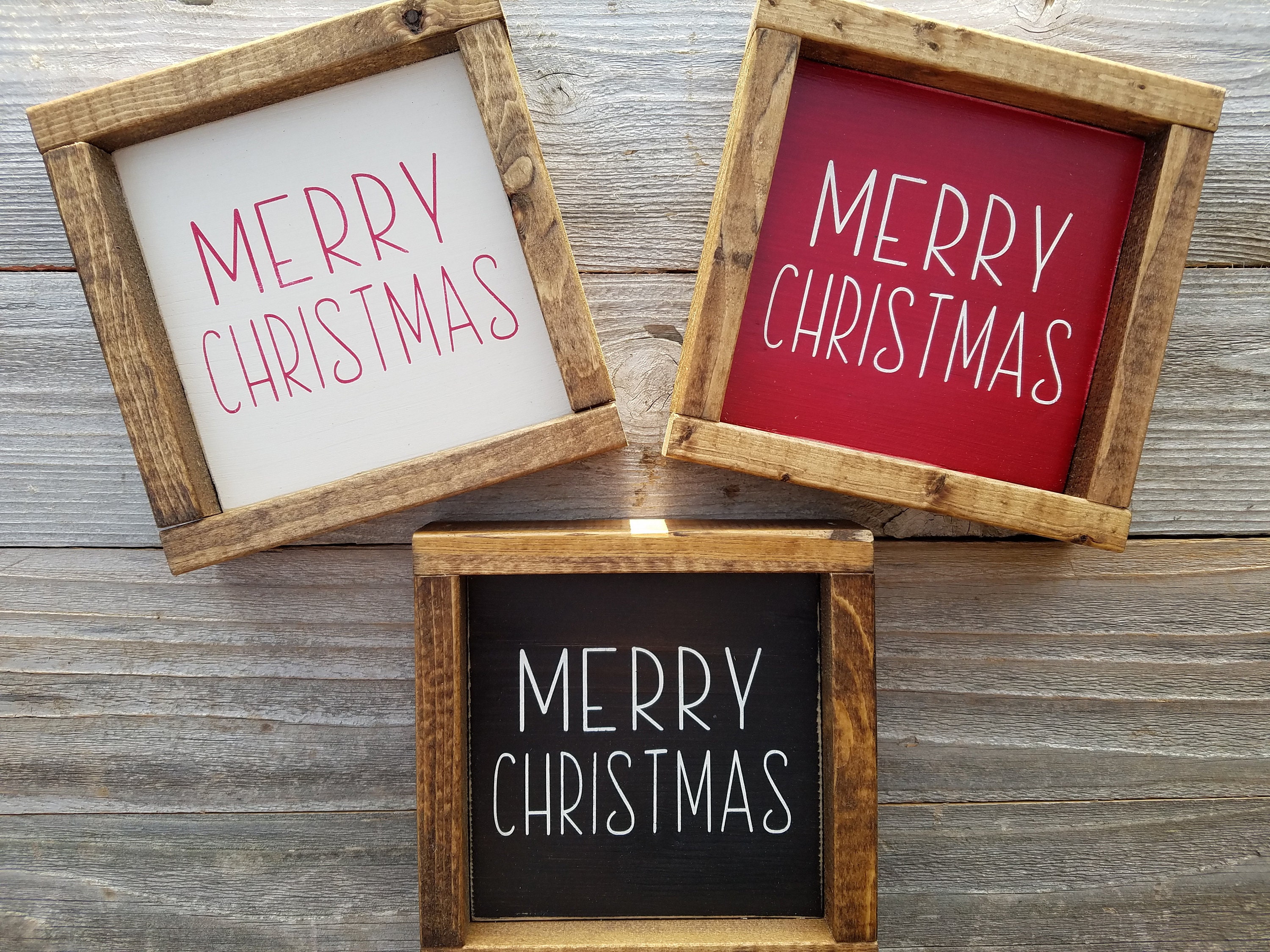 Merry Christmas Rustic Wood Framed Mini Sign Holiday | Etsy