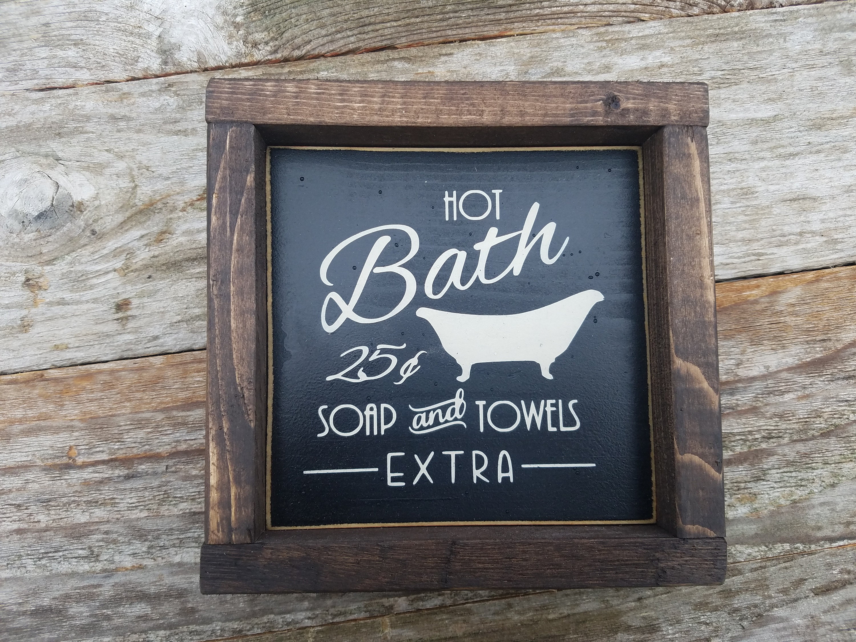 Hot Bath Rustic Wood Sign Framed Mini Sign Bathroom Decor | Etsy