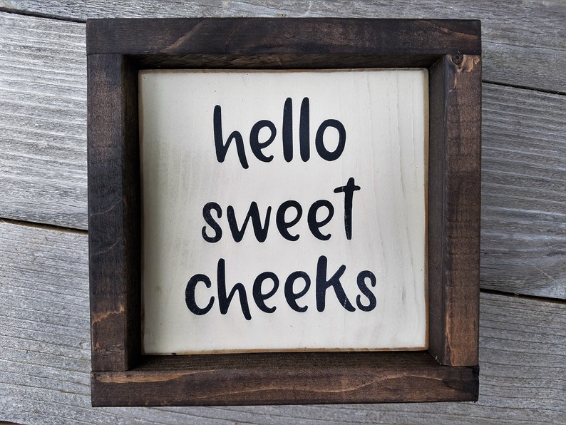 Hello Sweet Cheeks Wood Framed Mini Sign - Funny Bathroom Sign - Etsy