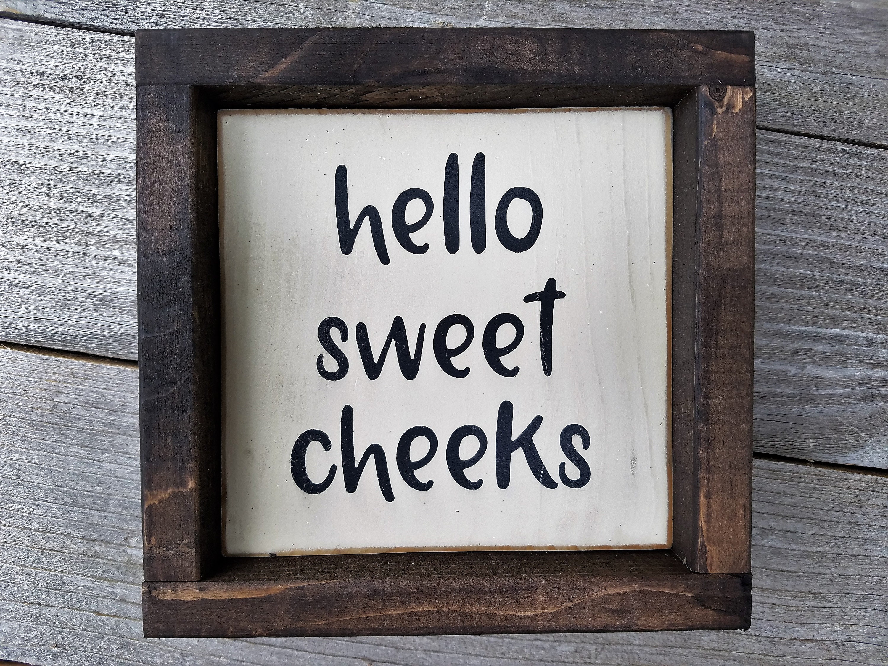 Hello Sweet Cheeks Wood Framed Mini Sign - Funny Bathroom Sign - Etsy