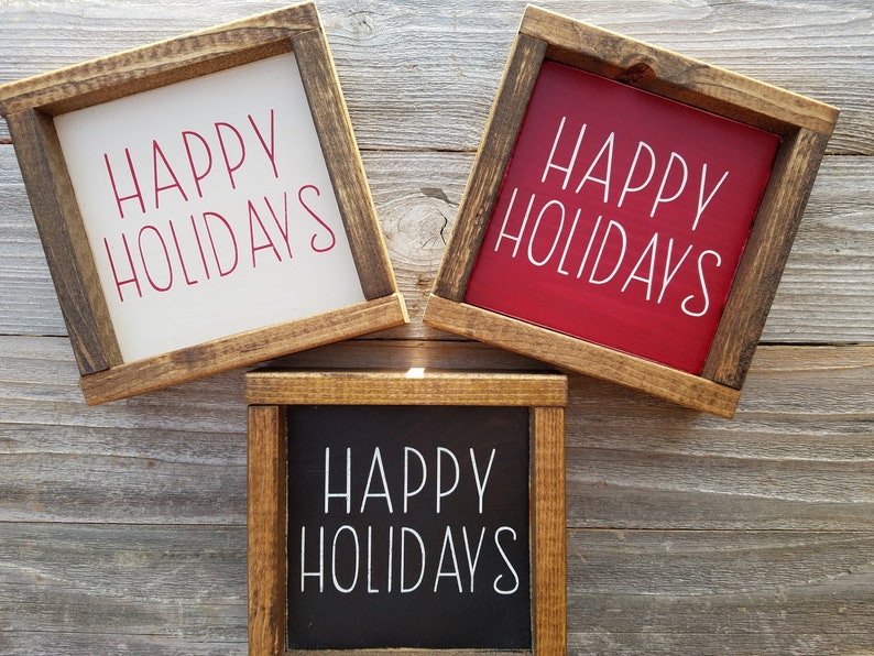 Happy Holiday - Rustic Wood Framed Mini Sign - Christmas Holiday Decor ...
