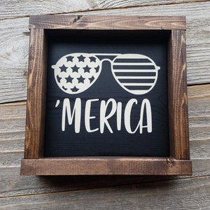 Merica Patriotic Wood Framed Sign - Etsy