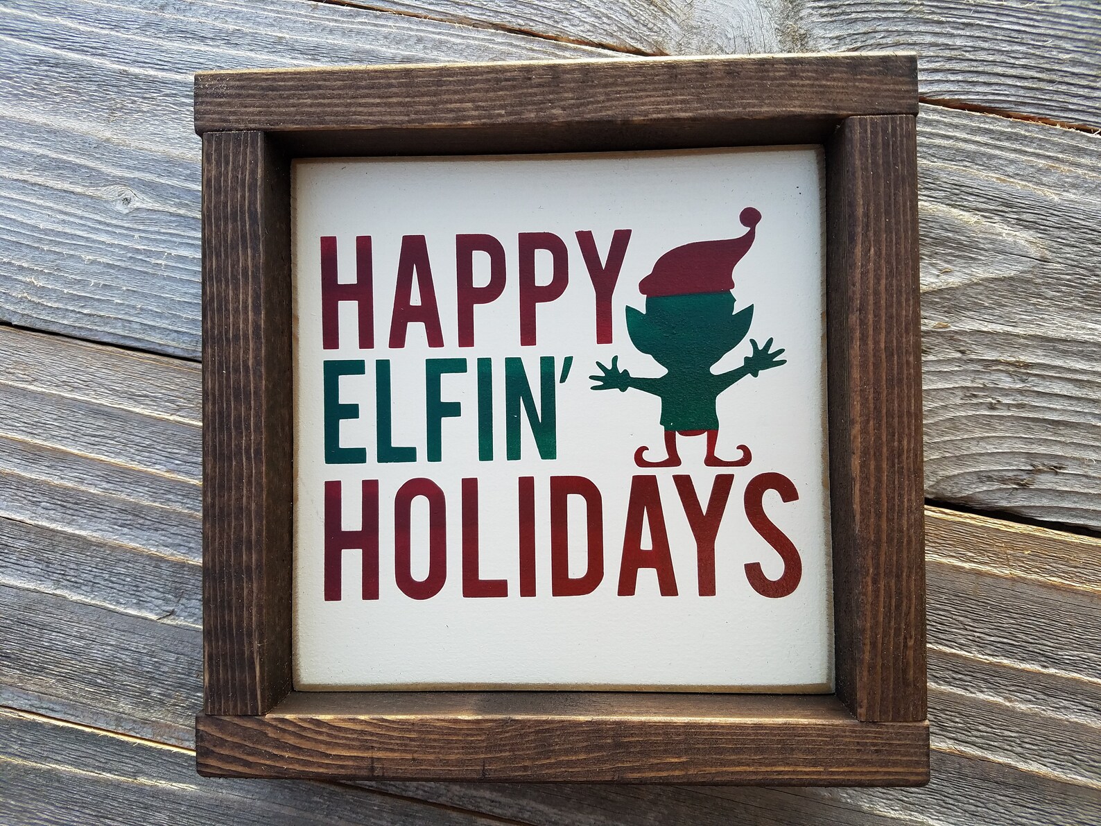 Happy Elfin Holidays Rustic Wood Framed Mini Sign Holiday - Etsy