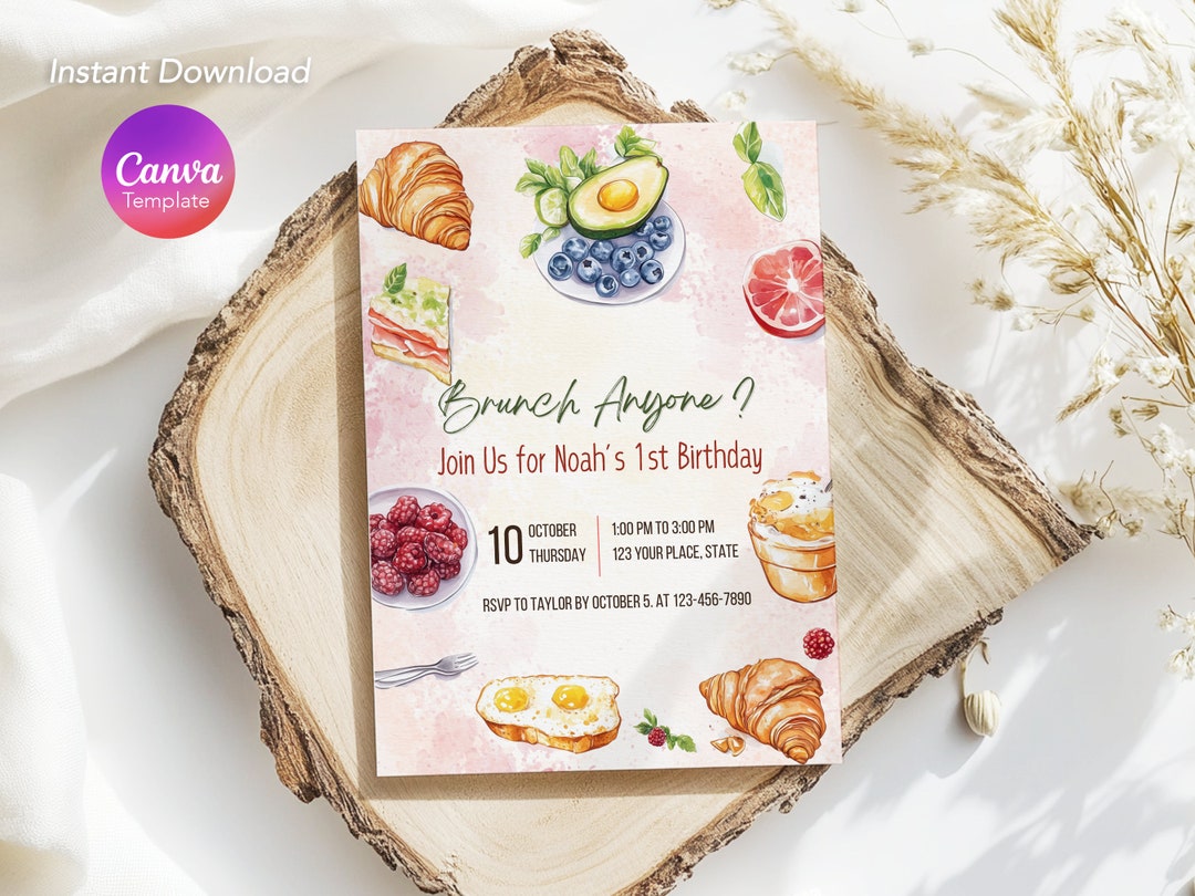 Brunch Anyone Birthday Invitation - Editable Template - Breakfast Party ...