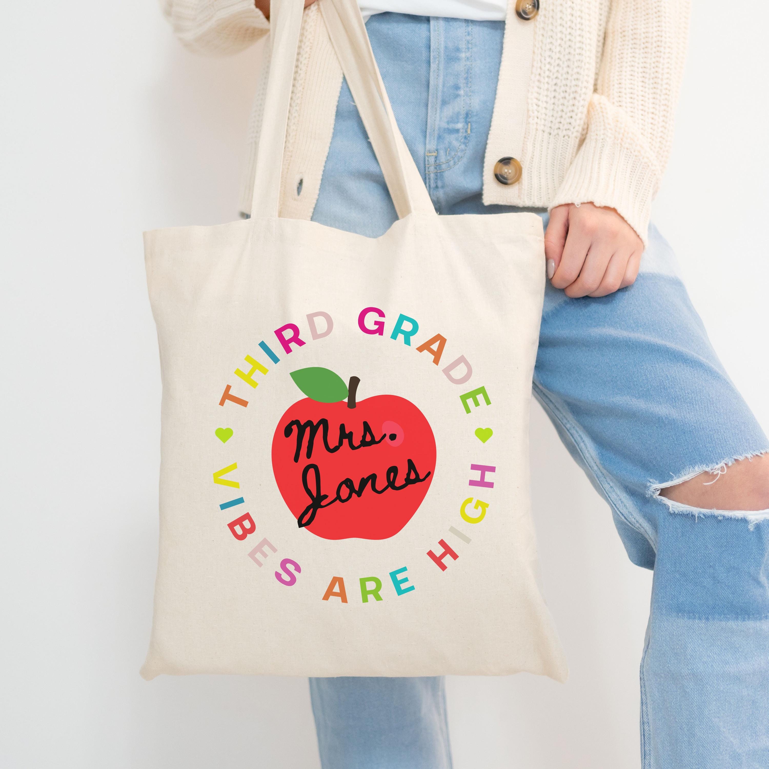 Teacher Canvas Tote Bag, Bookbag Gift for New Teacher, Personalized ...