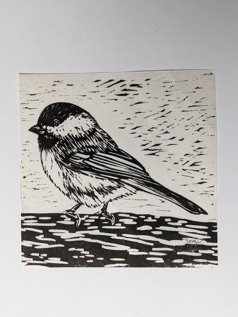 Chickadee Bird Mini Print Linocut Block Print #223 - Etsy