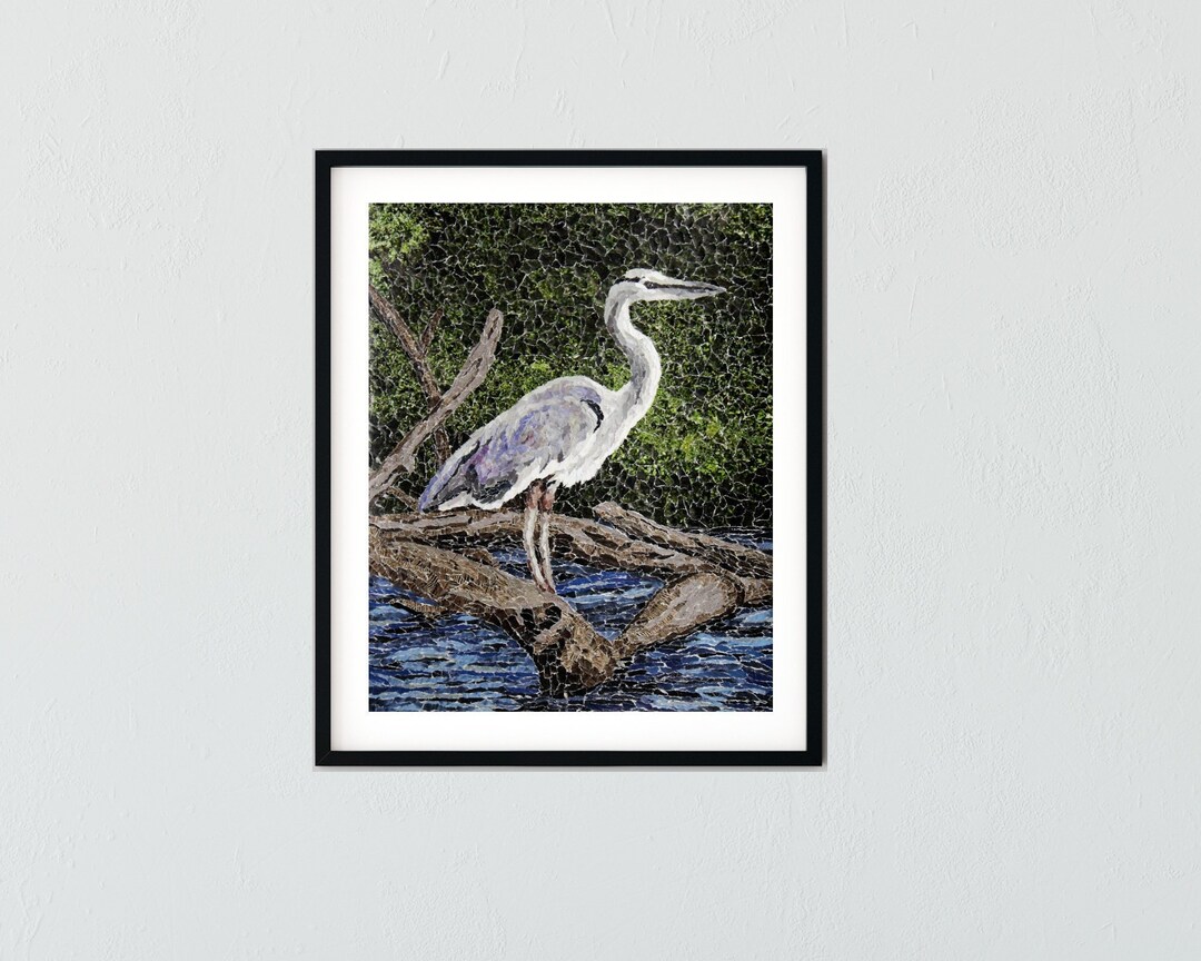 Blue Heron Torn Paper Collage Bird Art Print - Etsy