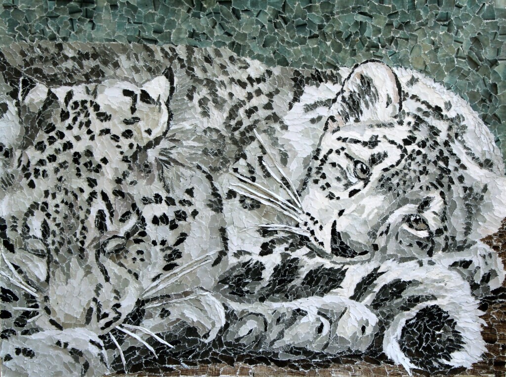 Print Snow Leopard Cat Torn Paper Collage - Etsy