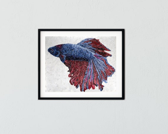 Paper Craft Supplies & Tools Red and Blue Betta original drawing ...