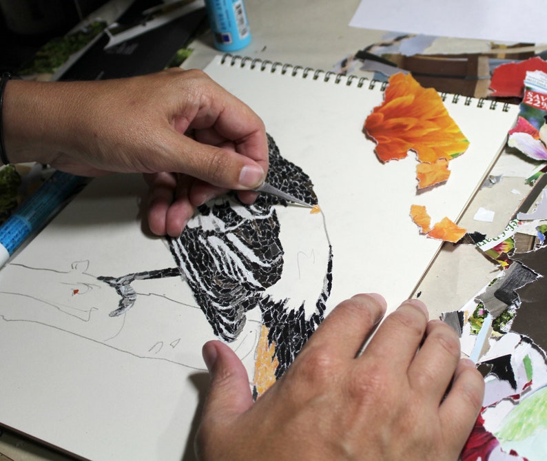 Stalking Tiger Print Torn Paper Collage - Etsy