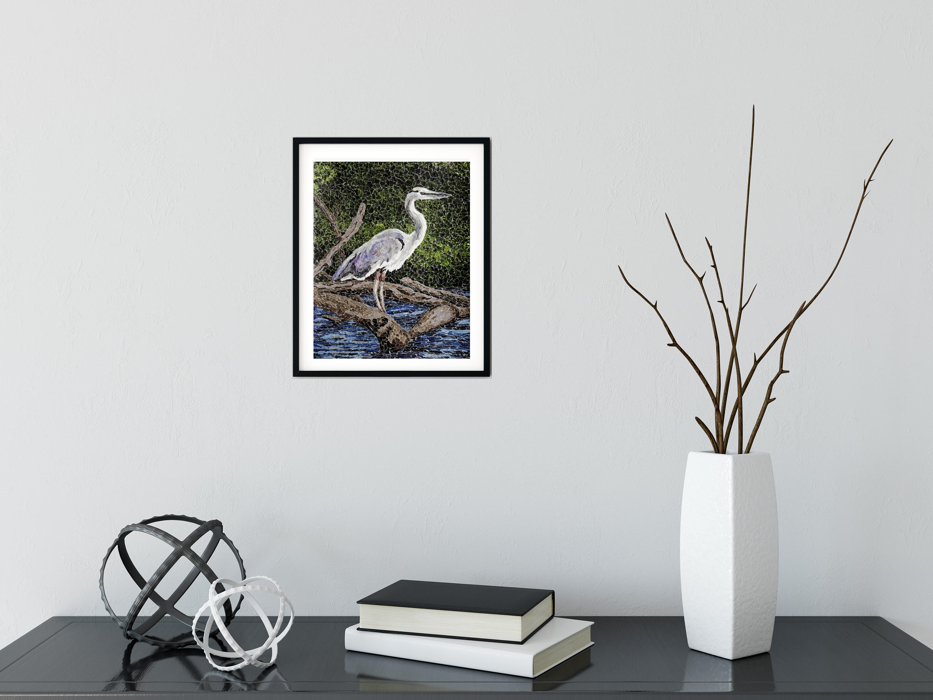 Blue Heron Torn Paper Collage Bird Art Print - Etsy