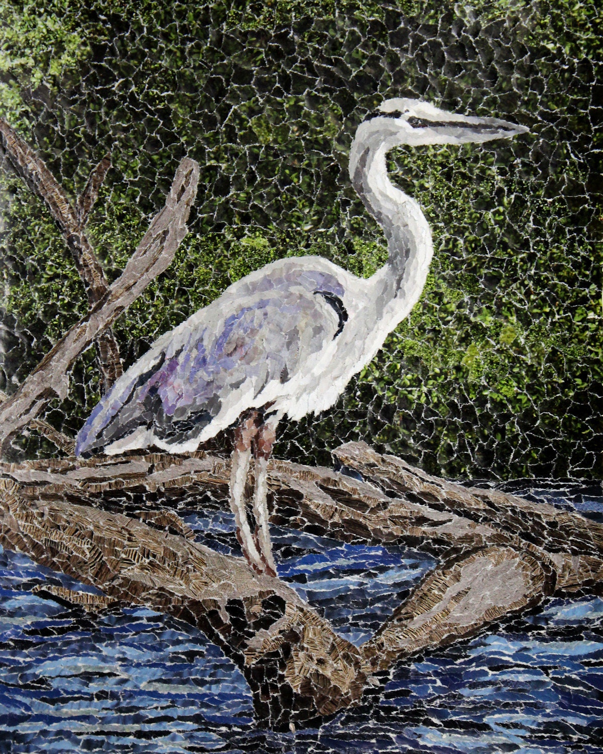 Blue Heron Torn Paper Collage Bird Art Print - Etsy