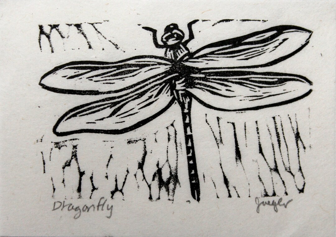 Dragonfly Mini Print Linocut Block Print #223 - Etsy