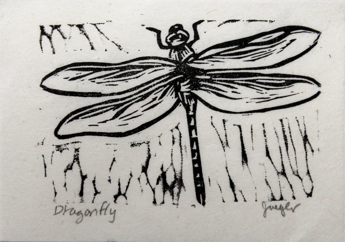 Dragonfly Mini Print Linocut Block Print #223 - Etsy