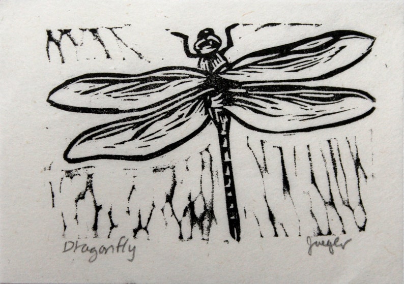Dragonfly Mini Print Linocut Block Print #223 - Etsy
