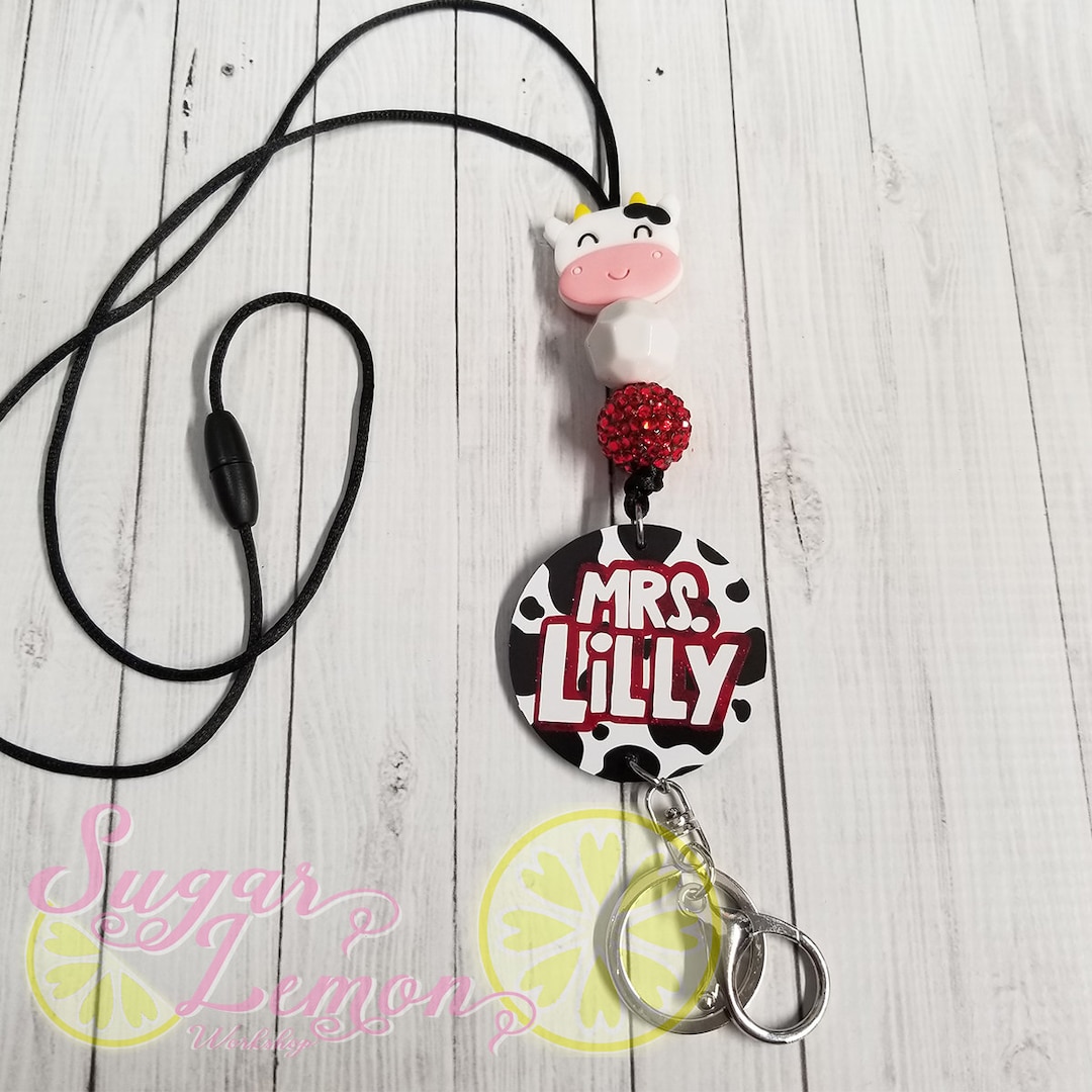 Teacher Lanyard, Cow Lanyard, Cow Print Lanyard, Silicone Bead, Teacher ...
