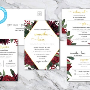 RUBY Floral Wedding Invitation Template Bundle – Customise and Print ...