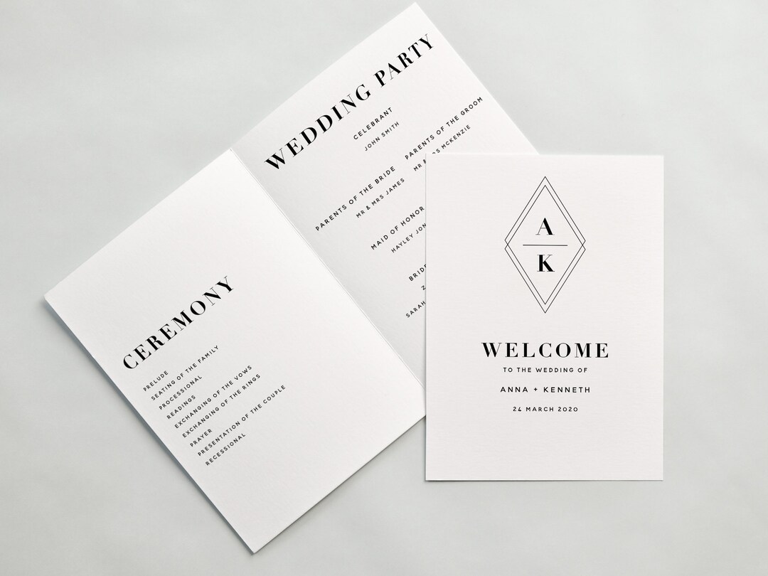 ERICA Monogram Minimalist Wedding Program Booklet Template - Customise ...