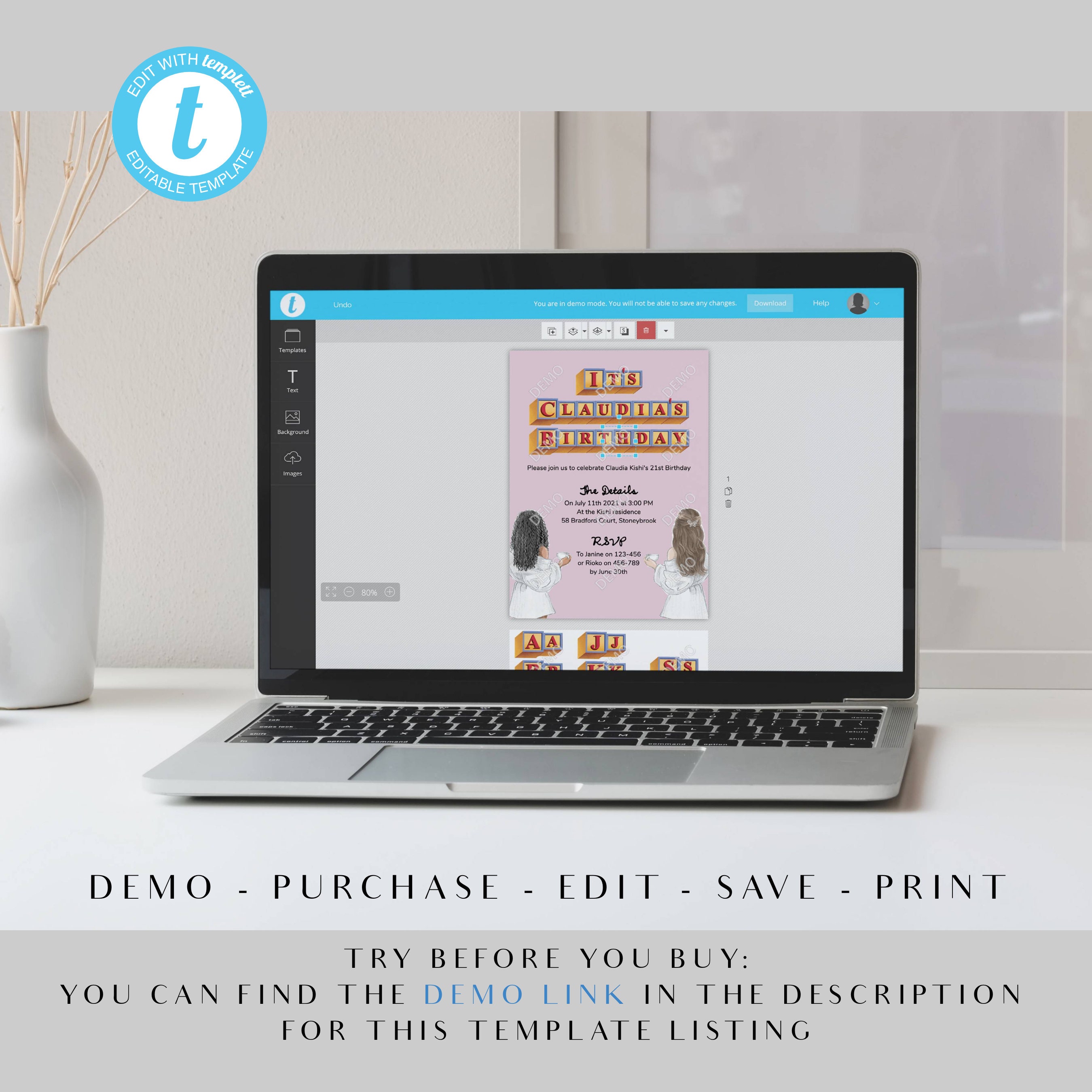 CLAUDIA BSC Theme Birthday Invitation Template - Customise and Print ...