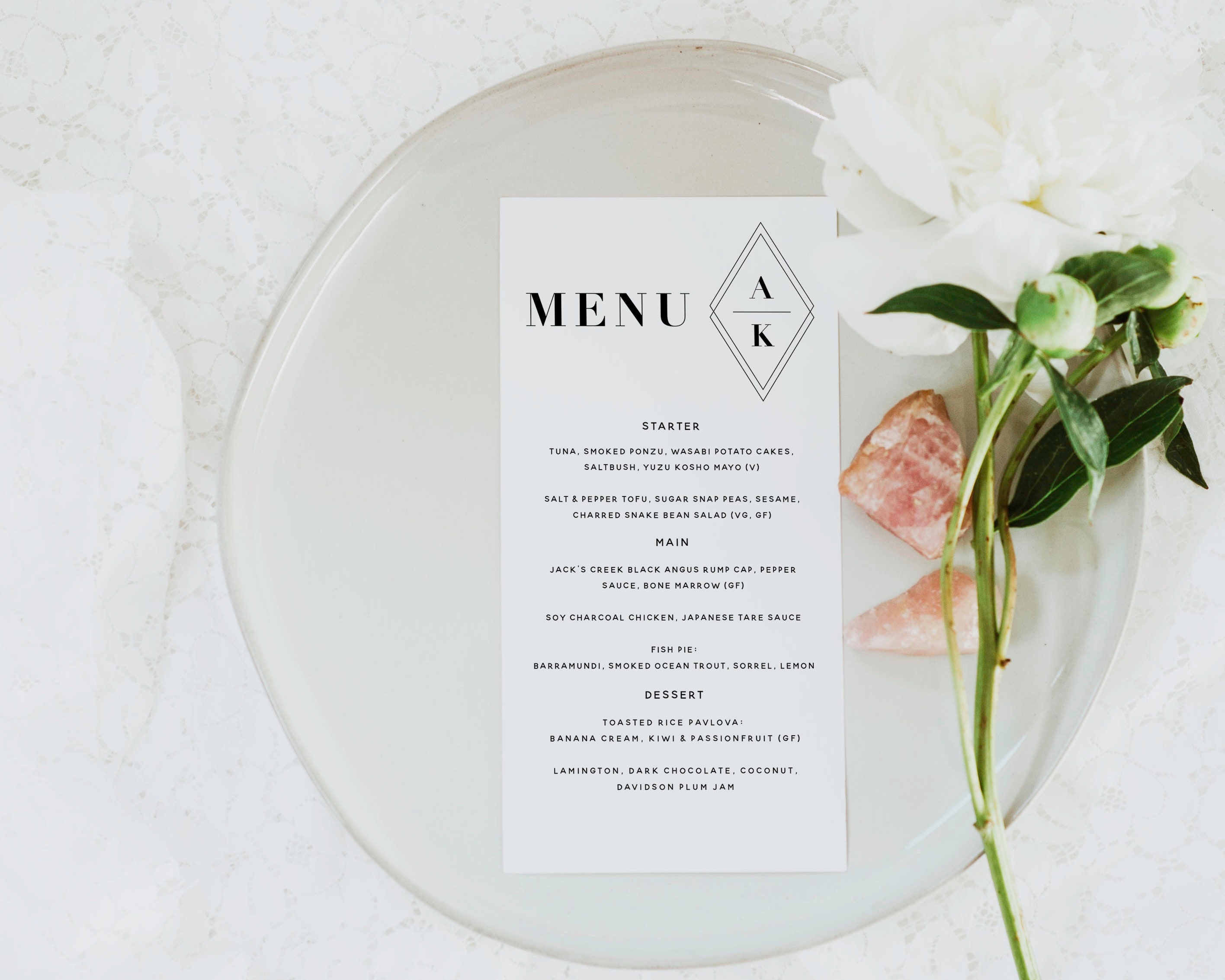 ERICA Monogram Minimalist Wedding Menu Template - Customise and Print ...