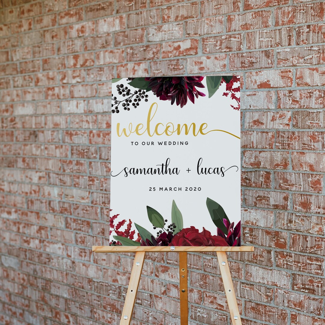 RUBY Floral Wedding Welcome Sign Template – Customise and Print ...
