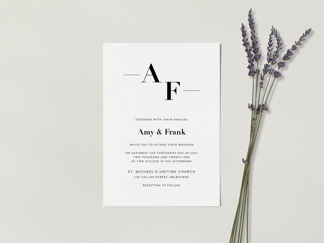 ZARA Minimalist Wedding Invitation Template - Customise and Print ...