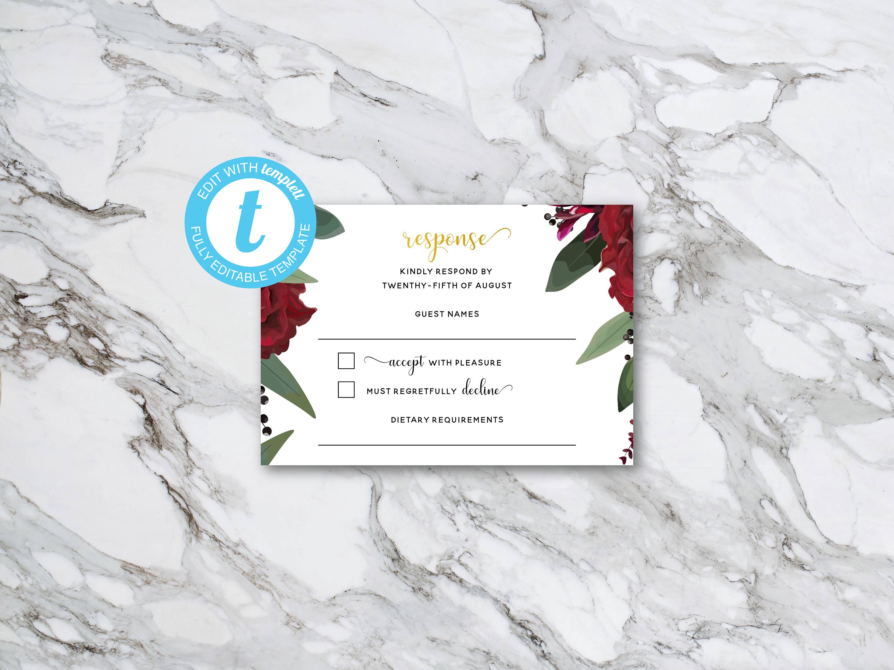 RUBY Floral Wedding Invitation Template Bundle – Customise and Print ...
