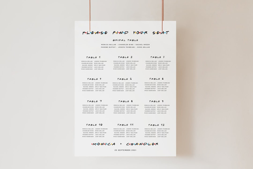 MONICA Friends Theme Wedding Seating Chart Template – Customise and ...