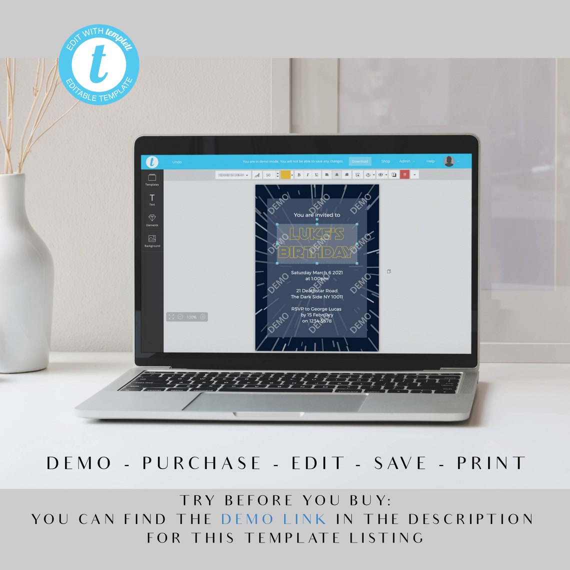 LUKE Star Wars Theme Birthday Invitation Template - Customise and Print ...