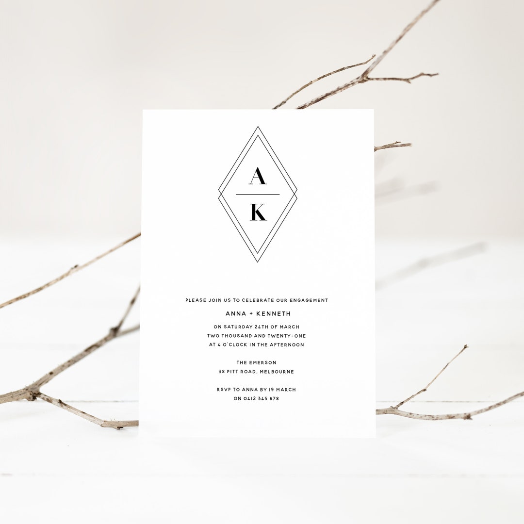 ERICA Monogram Minimalist Engagement Party Template - Customise and ...
