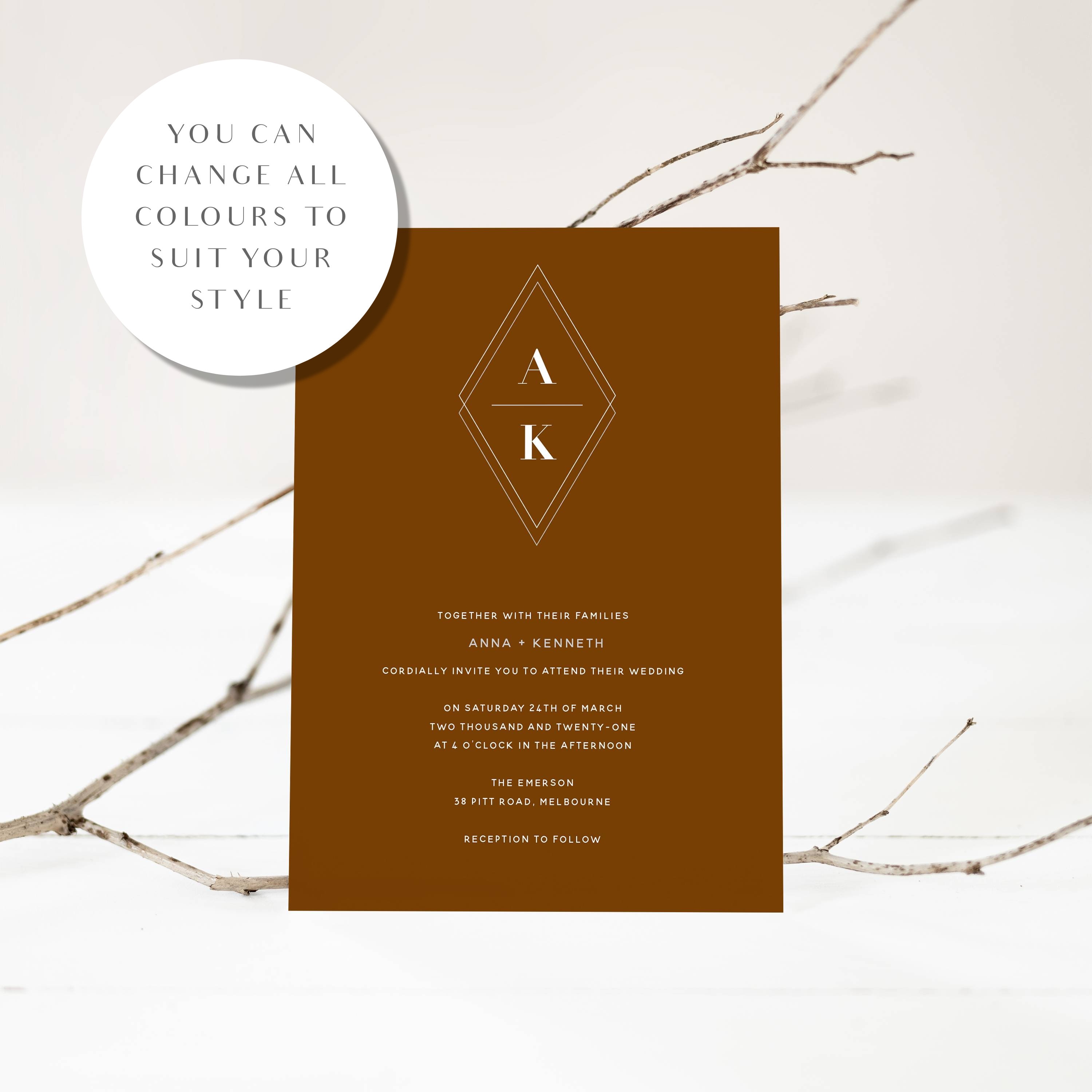 ERICA Monogram Minimalist Engagement Party Template - Customise and ...