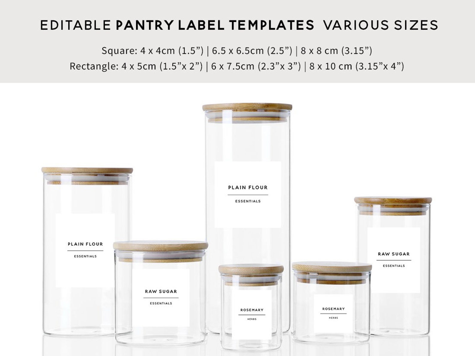 AVA EDITABLE Full Set of Pantry Label Templates | Simple Square and ...
