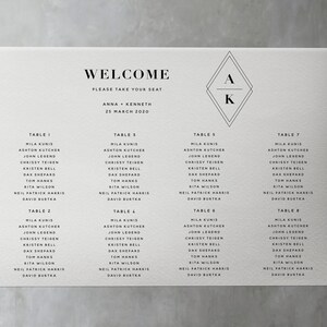 ERICA Monogram Minimalist Wedding Seating Chart Template – Customise ...