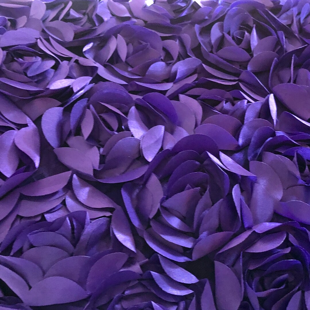 3D Rosette Fabric, 3D Rose Fabric, Purple Rosette on Mesh Fabric ...