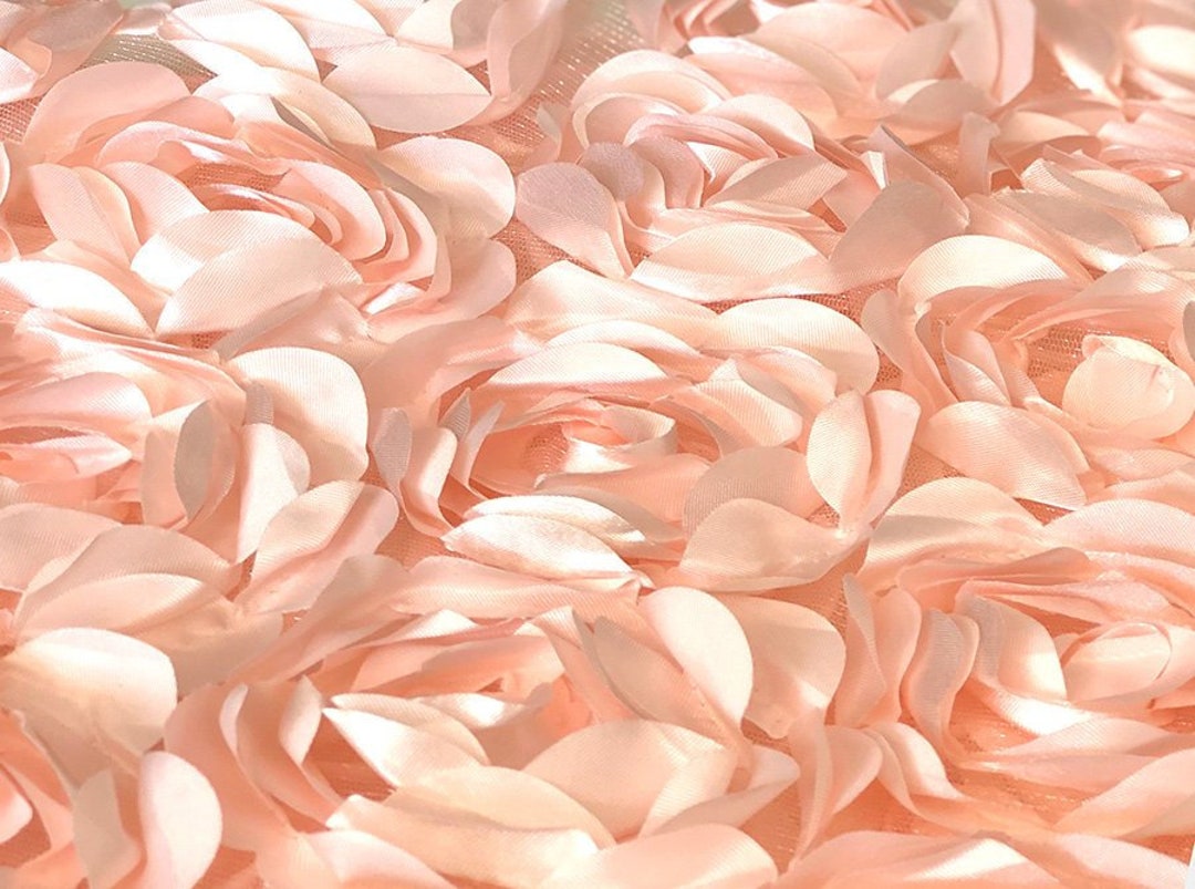 3D Rosette Fabric, 3D Rose Fabric, Peach Rosette on Mesh Fabric, Blush ...