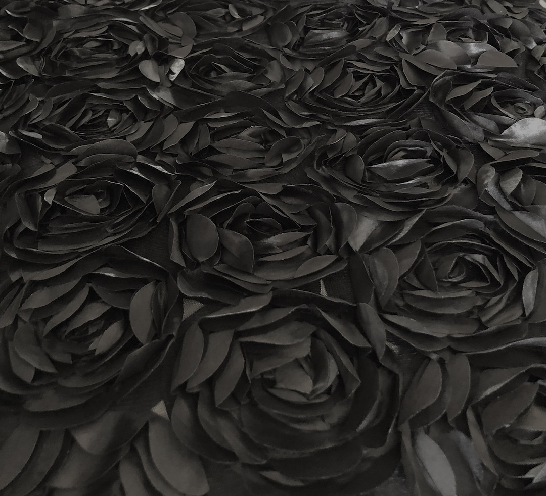 3D Rosette Fabric, Black Rosette on Mesh Fabric, 3D Rose Fabric, Black ...