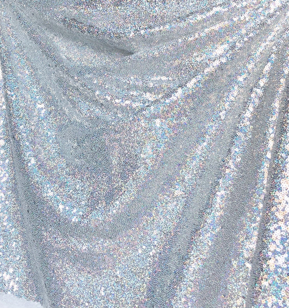 Silver Iridescent Sequin Fabric Silver Hologram Full Sequin | Etsy