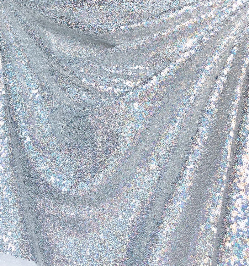 Silver Iridescent Sequin Fabric Silver Hologram Full Sequin | Etsy