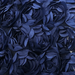 3D Rosette Fabric, Navy Blue Rosette on Mesh Fabric, 3D Rose Fabric ...