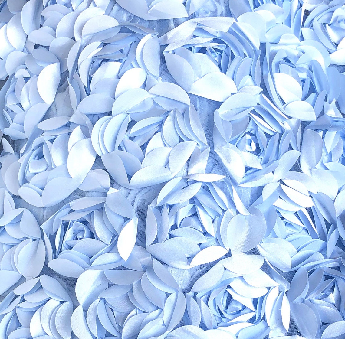 3D Rosette Fabric, Baby Blue Rosette on Mesh Fabric, 3D Rose Fabric ...