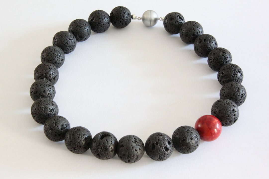 Lava Stone Necklace With XXL Beads, Black Lava Stone Necklace, Handmade ...