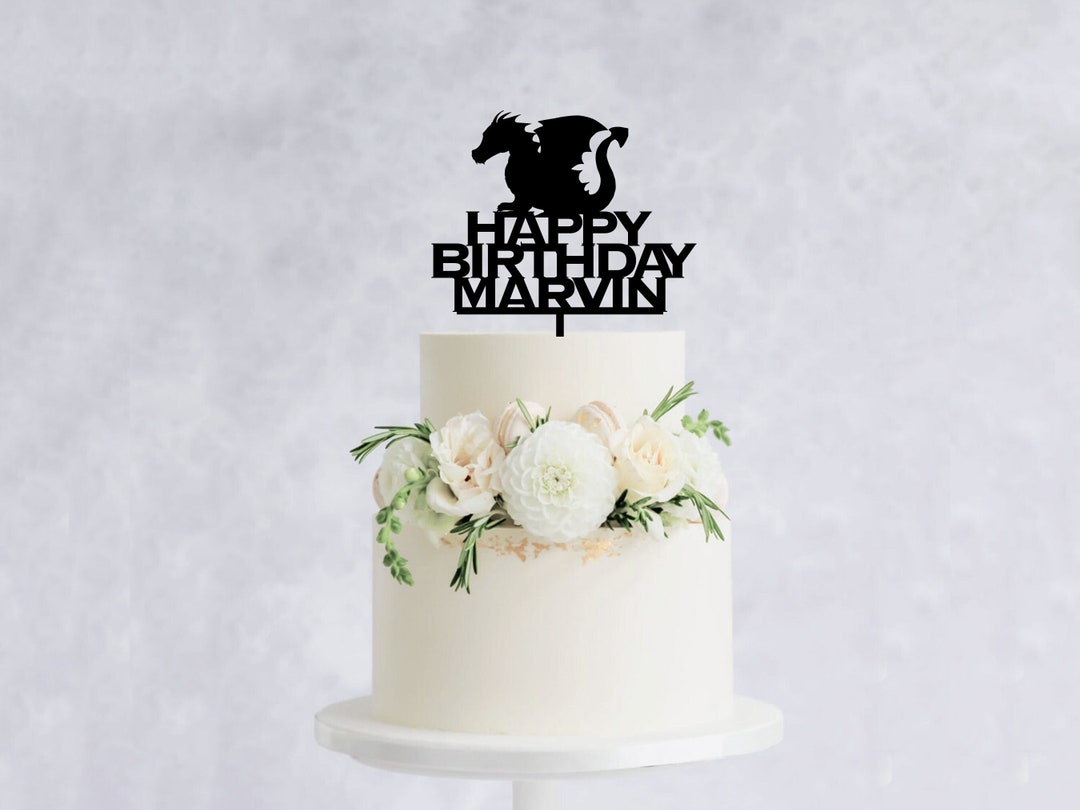 Dragon Happy Birthday Cake Topper, Dungeons and Dragons Wooden Birthday ...