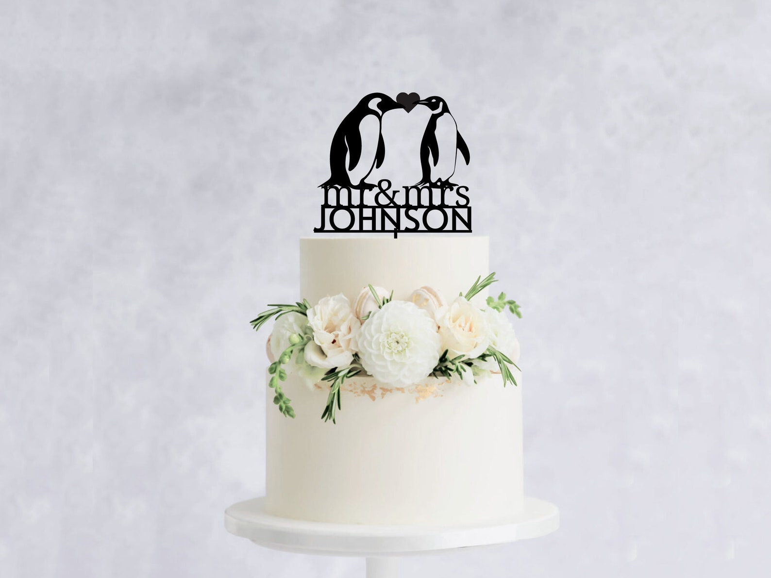 Penguins in Love Cake Topper - Wooden Wedding Wedding Cake Topper ...