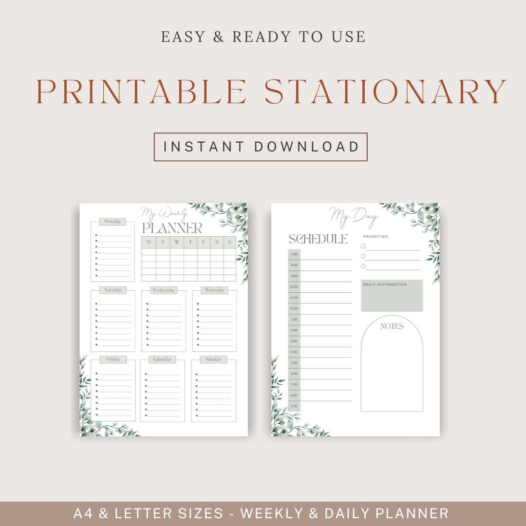 Eucalyptus Planner Printable: Daily & Weekly Inserts (digital Download ...