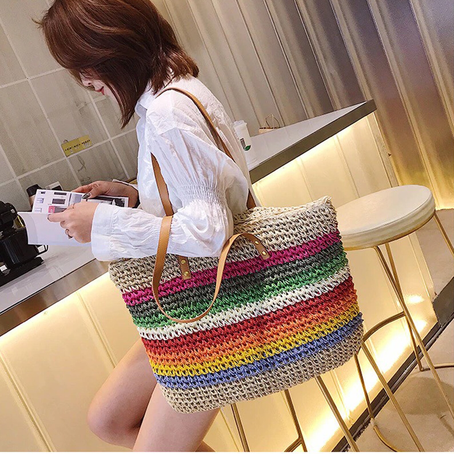 Straw Bag With Zipper Straw Beach Bag With Zipper Straw - Etsy