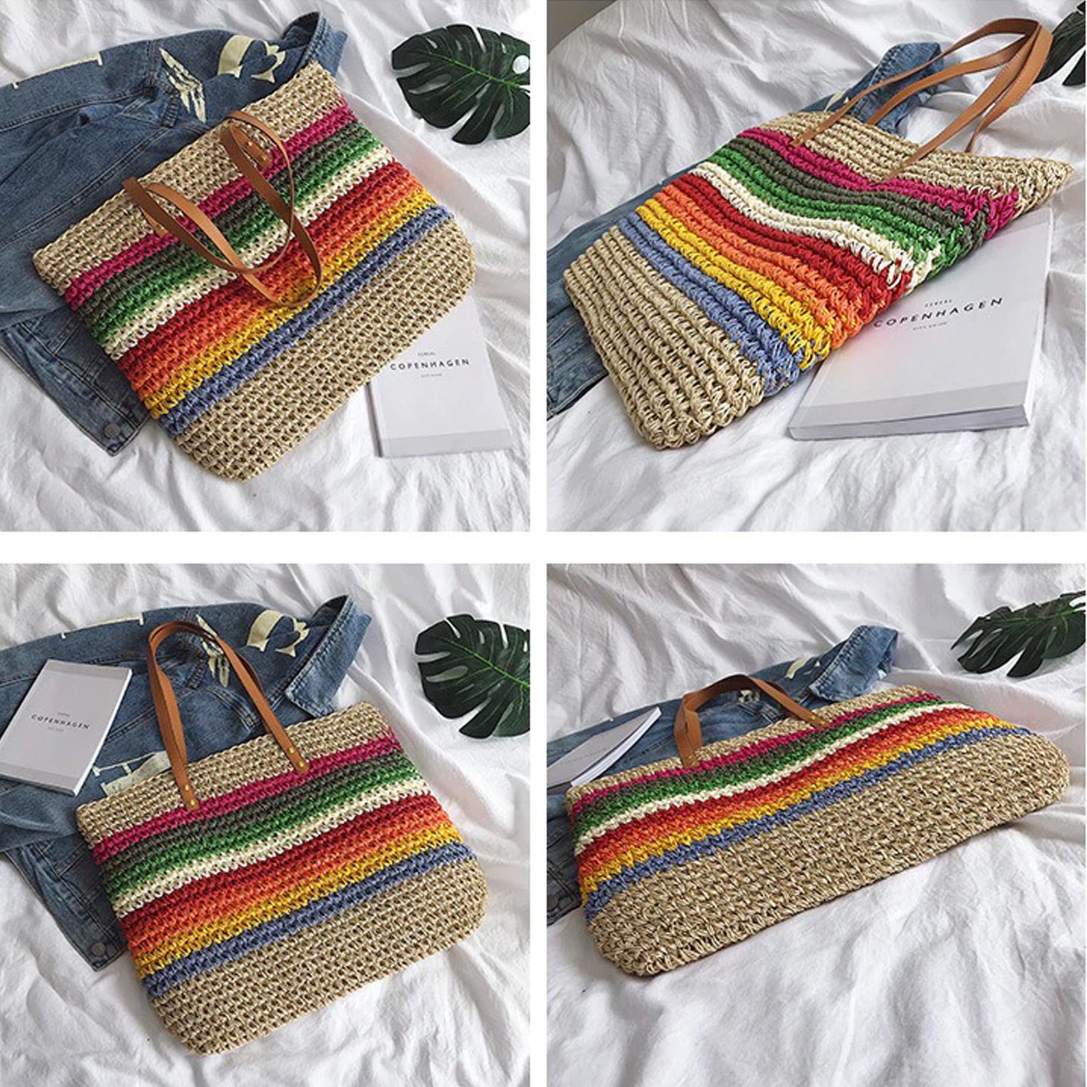 Straw Bag With Zipper Straw Beach Bag With Zipper Straw - Etsy