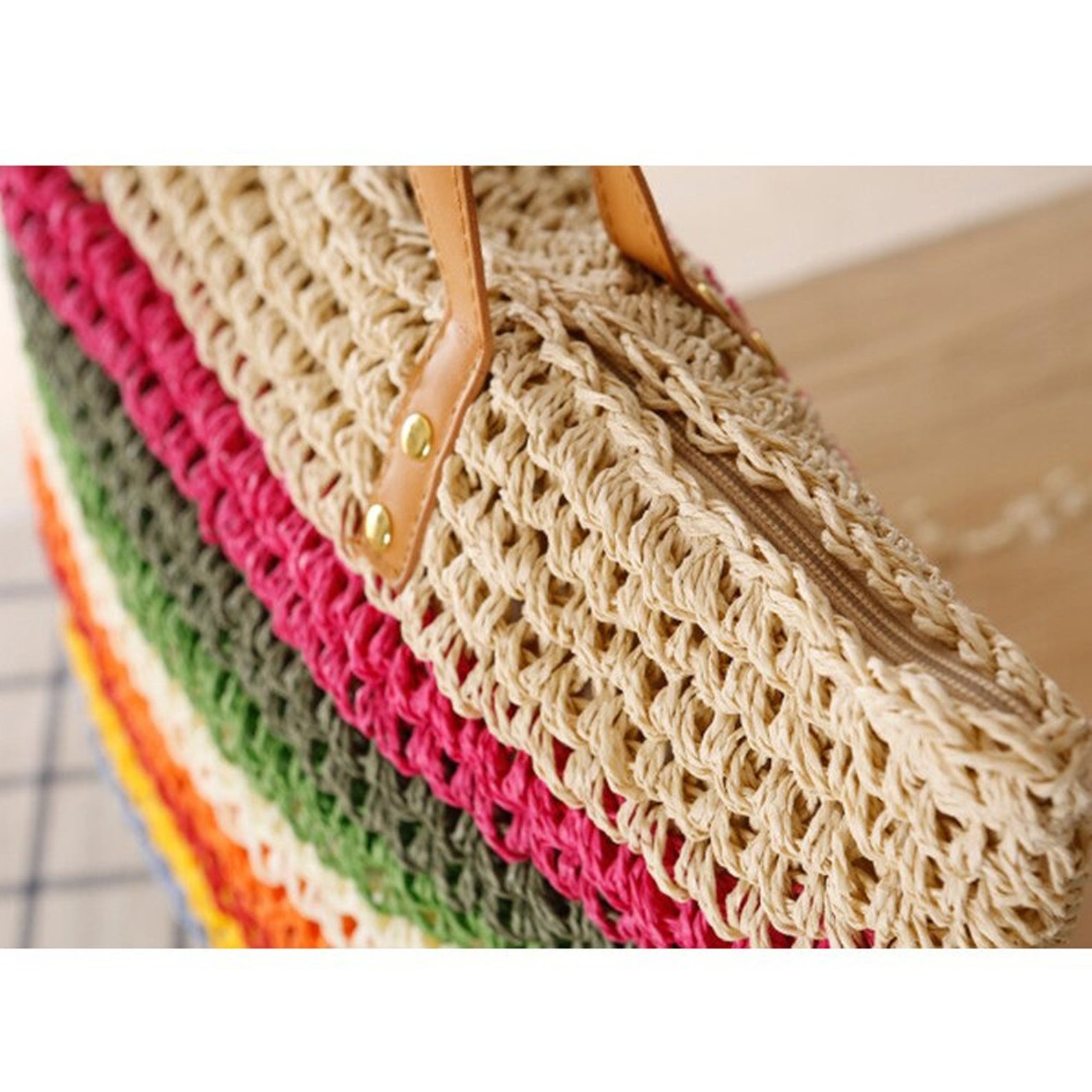 Straw Bag With Zipper Straw Beach Bag With Zipper Straw - Etsy