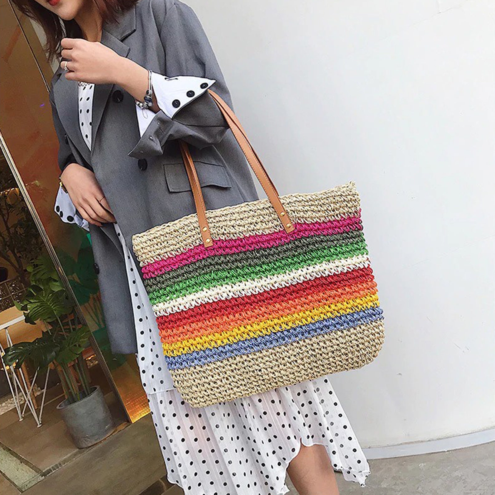 Straw Bag With Zipper Straw Beach Bag With Zipper Straw - Etsy