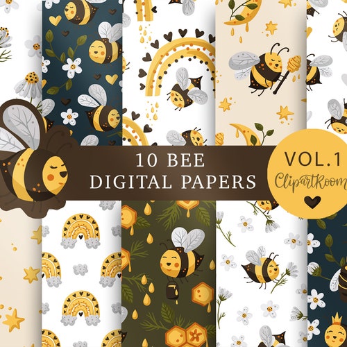 Bumble Bee Digital Paper Honey Bee Seamless Digital Patterns - Etsy
