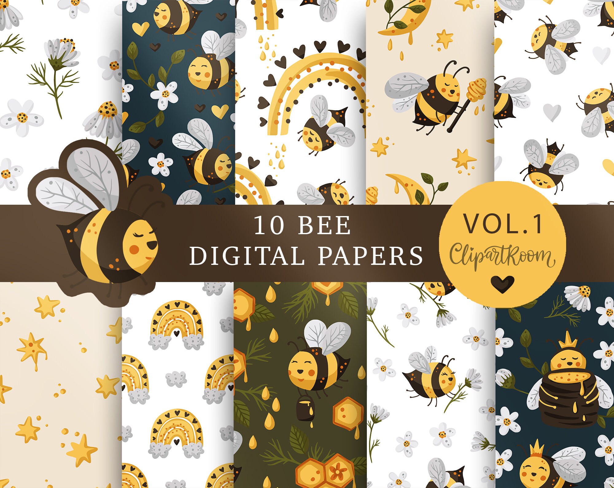 Bumble Bee Digital Paper Honey Bee Spring Digital Paper Summer Digital ...